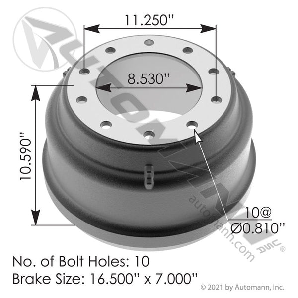 151.6713 - Brake Drum 16.500in X 7.000in | Nick's Truck Parts