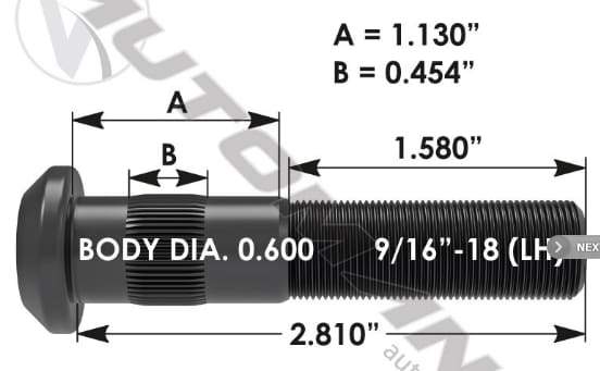 E-8959L-Serrated Wheel Stud | Nick's Truck Parts